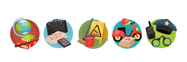 Symbols of different occupations arranged Vector Image
