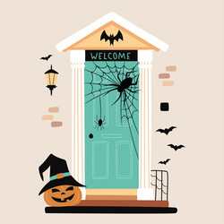 Halloween design entrance door decorated Vector Image