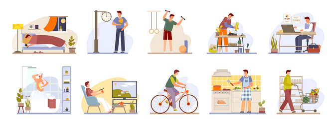 Daily life schedule cartoon kid routine boy Vector Image