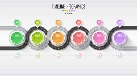 6 steps winding colorful timeline infographic Vector Image
