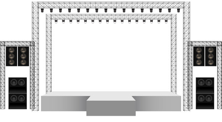 White stage and speaker with backdrop on the truss