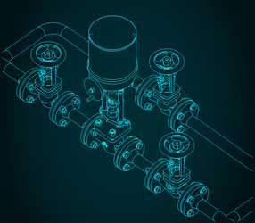 Control valves with bypass isometric blueprints Vector Image