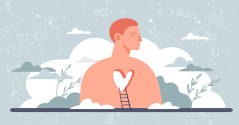 Self love concept banner man hugging heart Vector Image