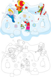 Small children building a snow fortress Royalty Free Vector