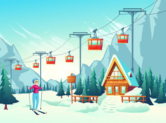 Ski resort in mountains cartoon brochure Vector Image