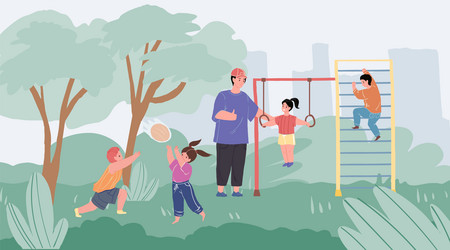 Flat cartoon characters doing sports together Vector Image