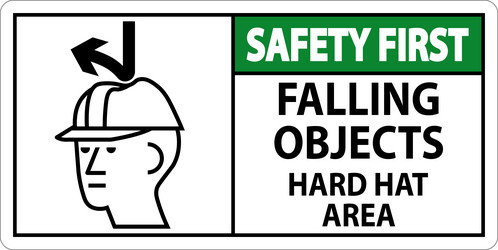 Caution sign falling objects hard hat area Vector Image