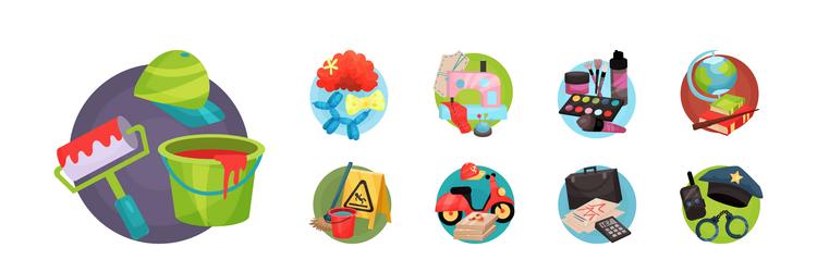 Symbols of different occupations arranged Vector Image