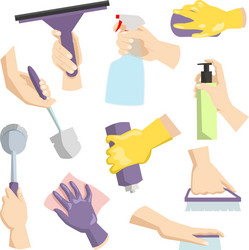 Hands with cleaning tools and cleanser rag Vector Image