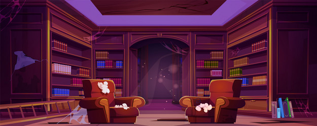 Library room with bookshelf interior animation Vector Image