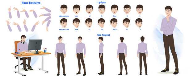 A man modelsheet turn around sheet hand gest Vector Image