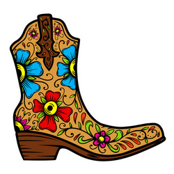 Cowboy boot with floral pattern design element Vector Image