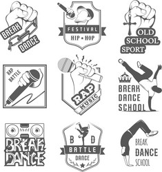 Rap and hip-hop set of twelve black emblems Vector Image