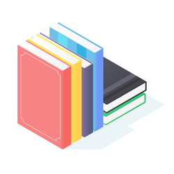 Books stack isometric pile standing paperback Vector Image