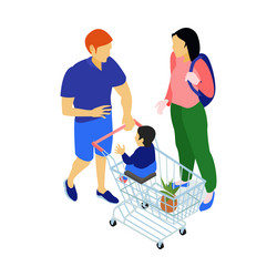 Family buying food in grocery store cartoon Vector Image