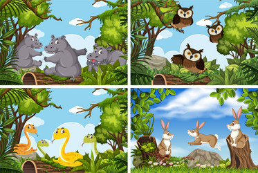Cute set animals in jungle scene Royalty Free Vector Image