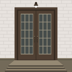 Brick facade with a white window and a door Vector Image