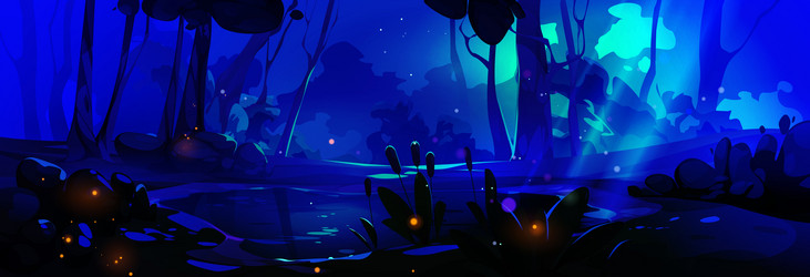 Night jungle forest with swamp background Vector Image