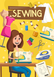 Sewing clothes character flat seamstress Vector Image