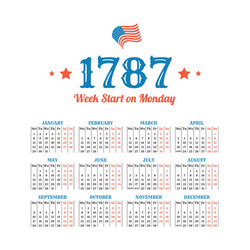 Historic calendar 1770 start on monday Royalty Free Vector