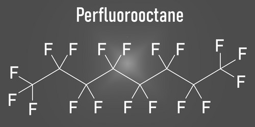 Perfluorooctane molecule skeletal formula Vector Image
