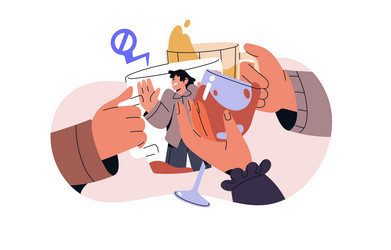 Alcoholism Problems Addiction Lineart Concept Vector Image