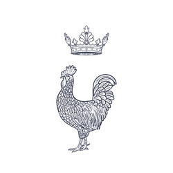 Hen or chicken with crown hand drawn contour Vector Image