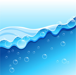 Background template with blue waves and bubbles Vector Image