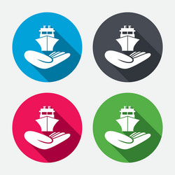 Shipment insurance sign hand holds ship Royalty Free Vector