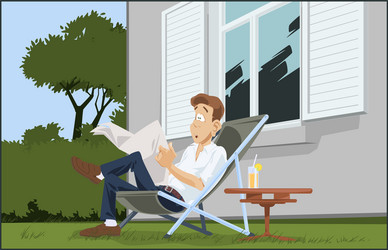 Vintage couple reading newspaper on antique chair Vector Image