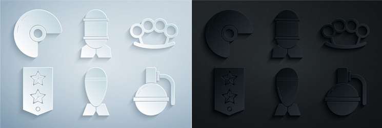 Set brass knuckles aviation bomb hand grenade Vector Image