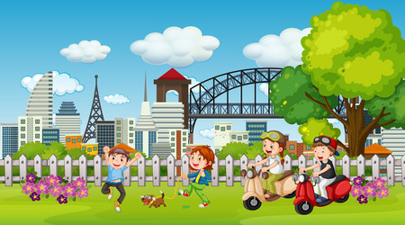 Happy school children stand Royalty Free Vector Image