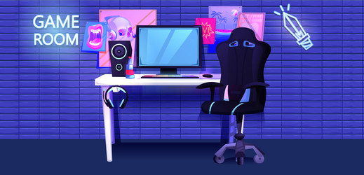 Esports interior banner workplace cyber gamer Vector Image