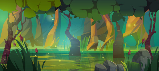 Forest swamp cartoon game landscape scene Vector Image