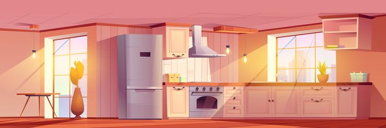 Castle kitchen interior with dining table cartoon Vector Image