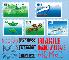 Set of travel post stamp famous landmark mail Vector Image