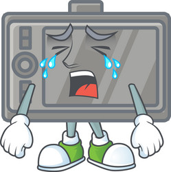 Crying ipad on a wooden cartoon table Royalty Free Vector