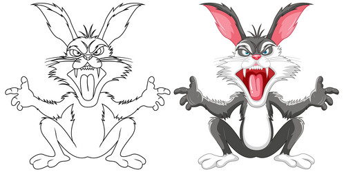 Crazy rabbit cartoon sitting with sharp teeth Vector Image
