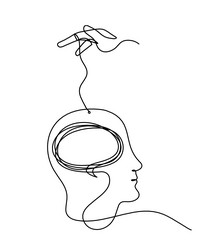 Man silhouette profile with hand as line drawing Vector Image