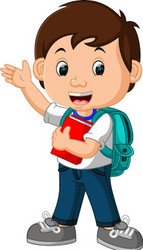Cute boy go to school cartoon Royalty Free Vector Image