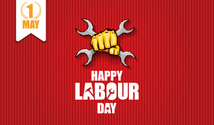 Happy labour day label with strong orange Vector Image