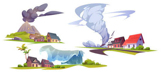 Natural disasters flood and eruption set Vector Image