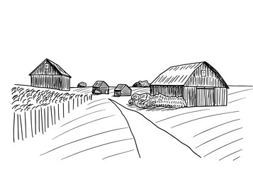 Rural landscape hand drawn sketch Royalty Free Vector Image