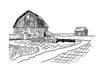 Rural landscape hand drawn sketch Royalty Free Vector Image