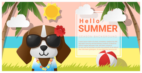 Hello summer background with two pink flamingos Vector Image