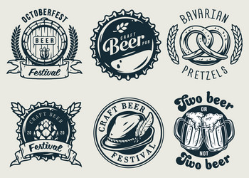 Old brewery logos set kraft beer retro signs Vector Image