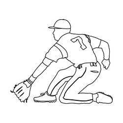 Baseball player catching ball line art Royalty Free Vector