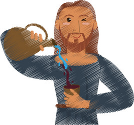 Jesus christ holding clay pitcher water wine Vector Image