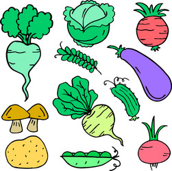 Doodle fresh vegetable set art Royalty Free Vector Image