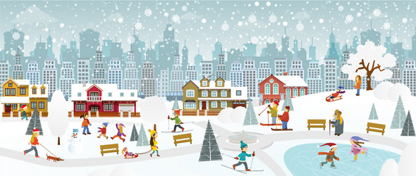 Canada winter city skyline in paper cut style Vector Image